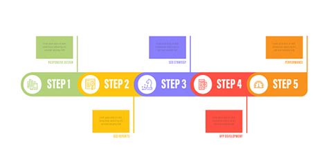 인포그래픽 디자인 템플릿입니다 응답 디자인 Seo 보고서 전략 앱 개발 5 가지 옵션 또는 단계가있는 성능 아이콘 0명에 대한 스톡 벡터 아트 및 기타 이미지 Istock