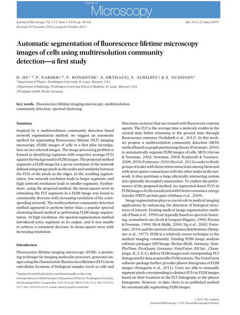 Pdf Automatic Segmentation Of Fluorescence Lifetime Microscopy Images