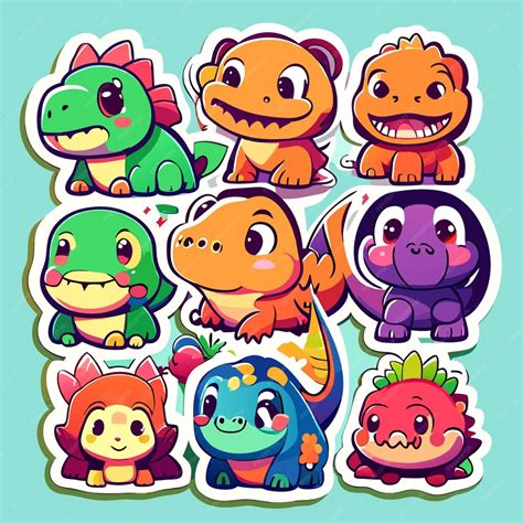 Premium Vector Sticker Set With Different Types Of Dinosaurs Cartoon