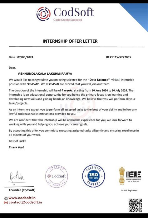 Ramya Vishnumolakala On Linkedin Codsoft Codsoftinternship