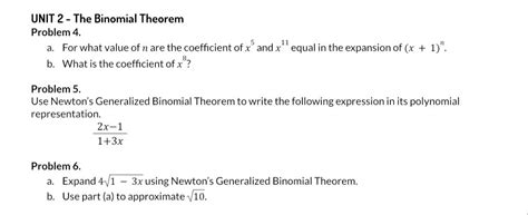 Solved Unit 2 The Binomial Theorem Problem 4 A For What