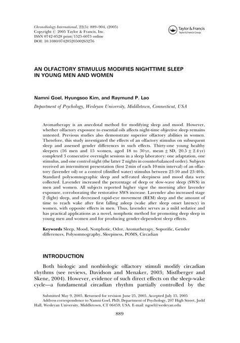 Pdf An Olfactory Stimulus Modifies Nighttime Sleep In Young Men And Women