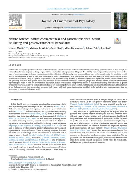 Martin Et Al 2020 Nature Contact Nature Connectedness And Associations With Health Wellbeing