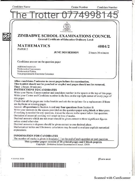 Zimsec June 2020 Maths O Level Paper 2 Pdf
