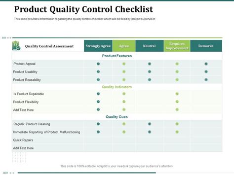 Product Quality Control Checklist Quality Cues Ppt Powerpoint