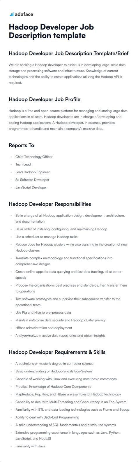 Hadoop Developer Job Description Template Adaface