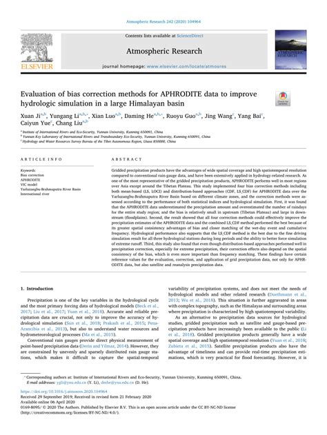 Pdf Evaluation Of Bias Correction Methods For Aphrodite Data To