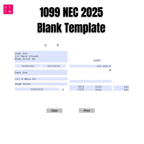 1099 Nec Editable Pdf Fillable Template 2025 With Print And Clear