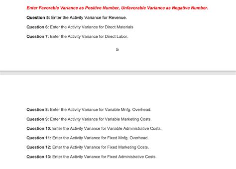 Solved Enter Favorable Variance As Positive Number