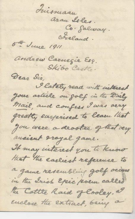 Letter To Andrew Carnegie Seeking Unwanted Golf Clubs Historylinks