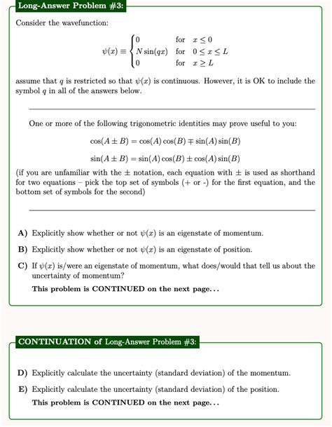 Solved Long Answer Problem 3 Consider The Wavefunction
