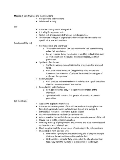 Cell Structure And Their Functions Pdf Cell Biology Cell Membrane