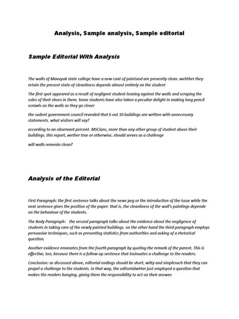 Analysis Sample Analysis Sample Editorial Sample Editorial With