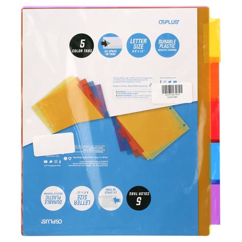 OS Plus 5 Tab 3 Ring Durable Plastic 2x Space In Tabs Binder Dividers 1 Set Walmart Com