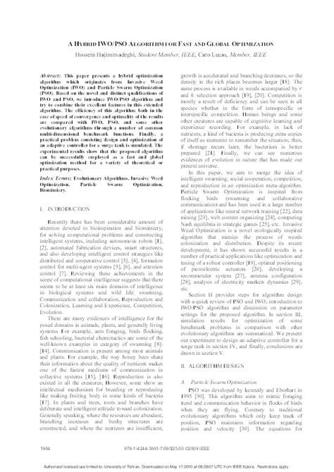 pdf a hybrid iwo pso algorithm for fast and global optimization