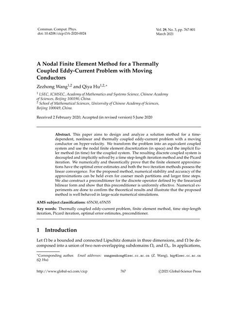 Global Science Press A Nodal Finite Element Method For A Thermally Coupled Eddy Current Problem