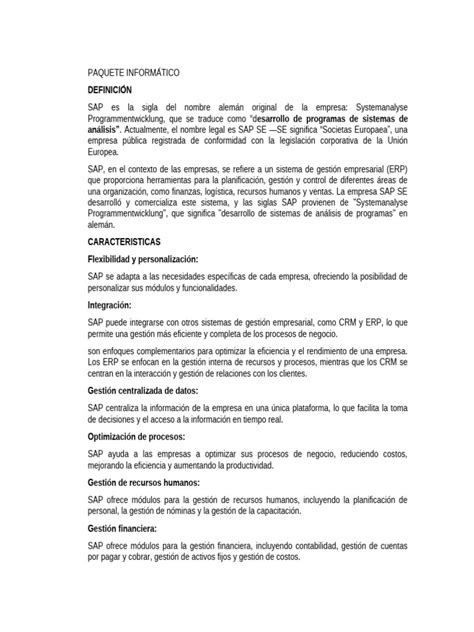 Paquete InformÁtico Sap Pdf Planificación De Recursos Empresariales