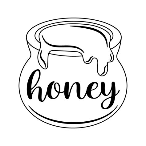 Honey Jar Honey Pot With Dripping Honey Black And White Outline