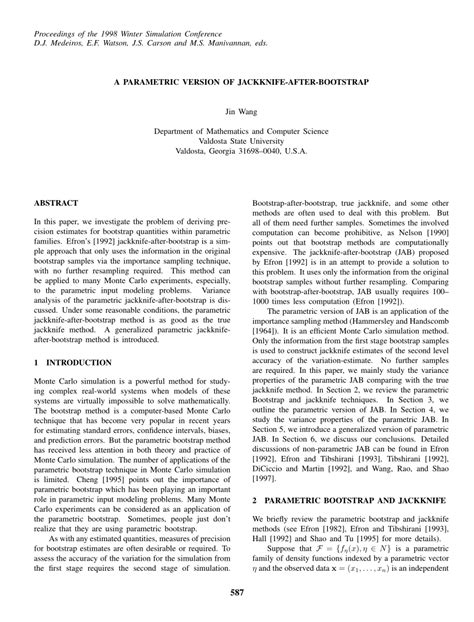 pdf a parametric version of jackknife after bootstrap