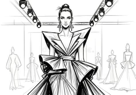 A Runway Spotlights And Additional Models In Similar Attire Stock