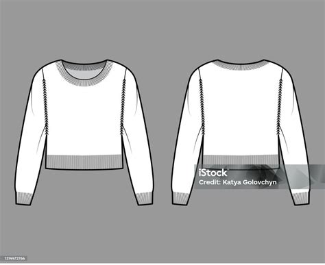 롱 넥 크롭 스웨터 테크니컬 패션 일러스트와 긴 소매 허리 길이 니트 리브 트리밍 플랫 점퍼 0명에 대한 스톡 벡터 아트 및 기타 이미지 Istock