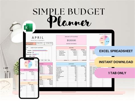 Excel Budget Planner Spreadsheet Simple Budget Tracker Excel Financial Planning Income Expenses