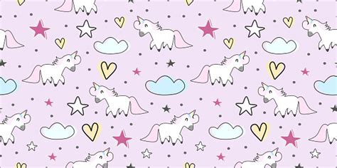 아이와 아기 패션 직물 인쇄를 위한 귀여운 손으로 그려진 유니콘 완벽 한 패턴 0명에 대한 스톡 벡터 아트 및 기타 이미지