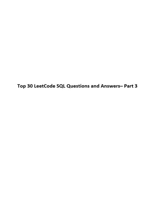 Top 30 Leetcode Sql Questions And Answers Part 3 Pdf