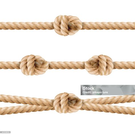 현실적인 밧줄 라인 Eith 매듭 노란색 트위스트 로프 세트 흰색 배경에 고립 벡터 일러스트 밧줄에 대한 스톡 벡터 아트 및 기타 이미지 Istock