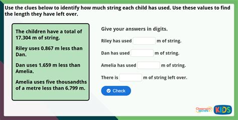 Year 5 Subtract Same Decimal Places Maths Challenge Classroom