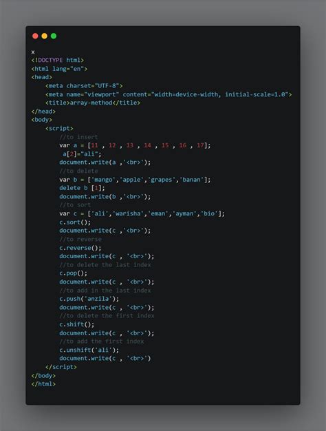 Practiced Array Manipulation Methods With Javascript Anzila Fatima