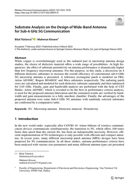 Substrate Analysis On The Design Of Wide Band Antenna For Sub 6 Ghz 5g Communication Pdf