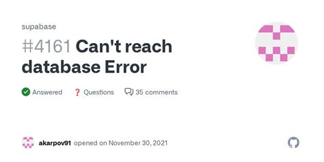 can t reach database error · supabase · discussion 4161 · github
