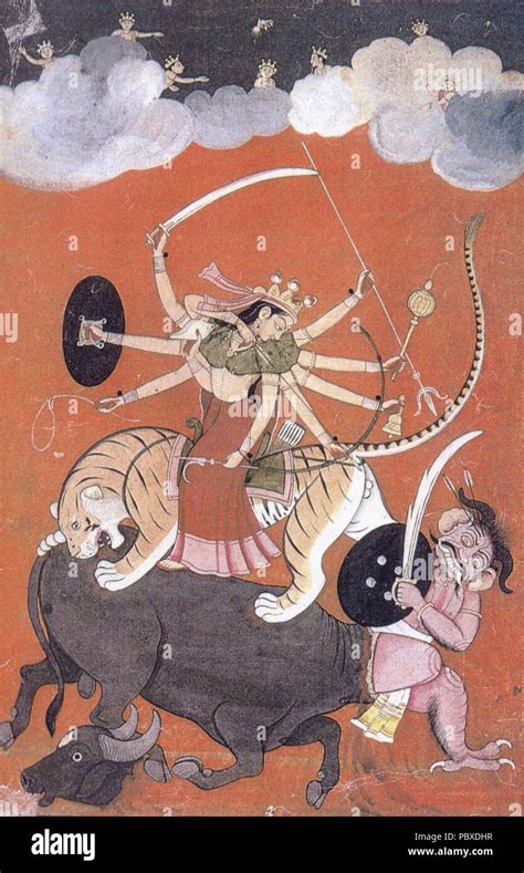 English Goddess Durga Fighting Mahishasura The Buffalo Demon