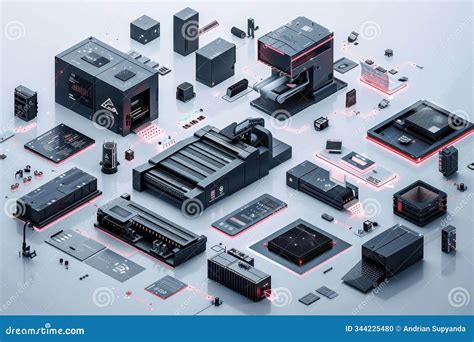 Futuristic Technology Assembly Line With Automated Machines And Integrated Circuits Stock