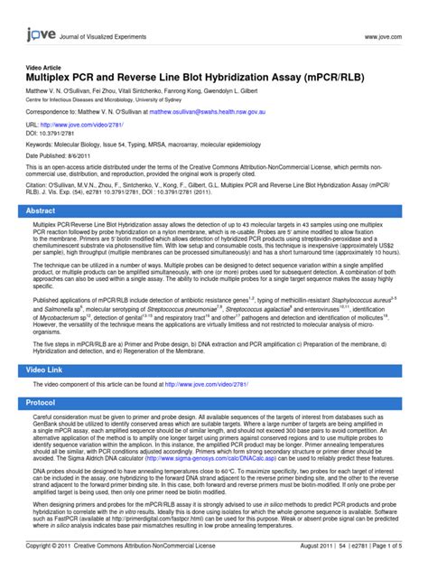 Jove Protocol Multiplex Pcr And Reverse Line Blot Hybridization Assay