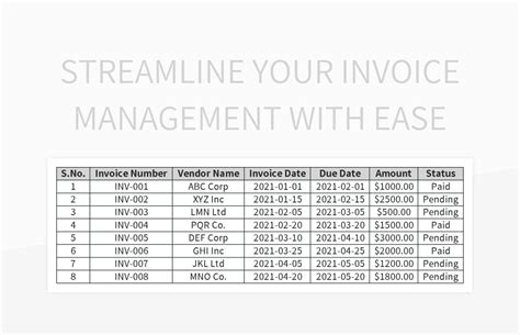 Streamline Your Invoice Management With Ease Excel Template And Google Sheets File For Free