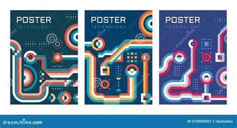 Digital Technology Poster Background Design Set Electronic Network