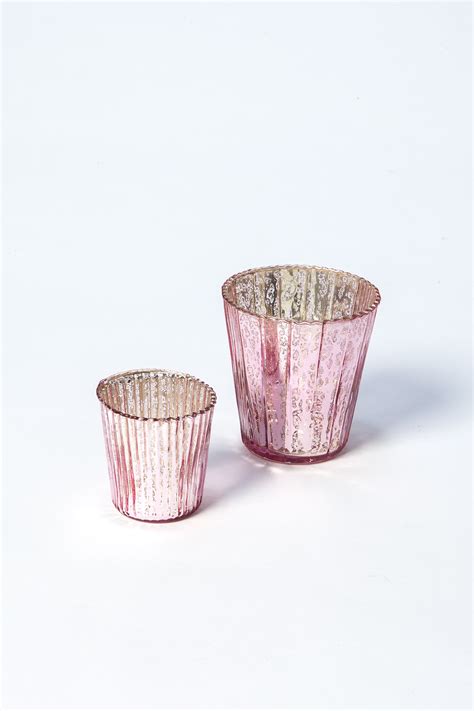 Ribbed Mercury Glass Tealight Holder Blush Pink Glass Designs