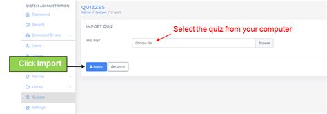 how to import a quiz empower solutions inc