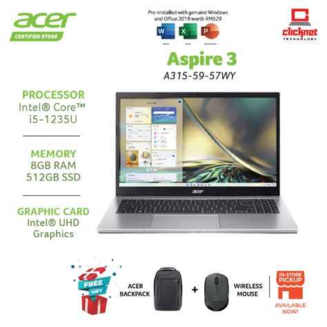 ACER ASPIRE A WY I U GB GB SSD FHD INTEL SILVER W H S Shopee