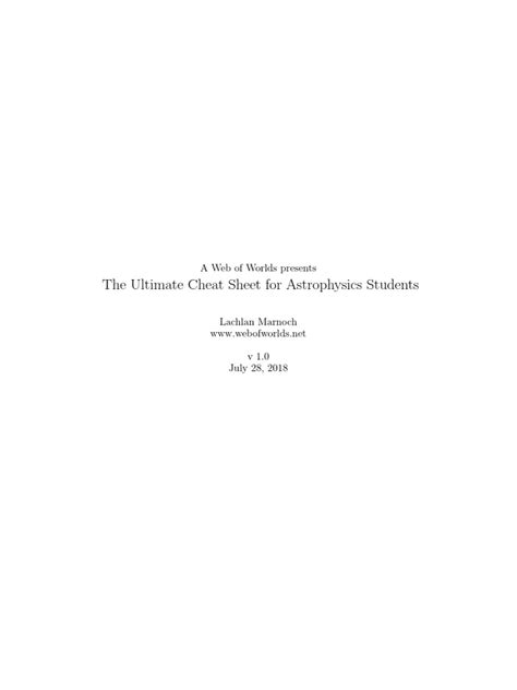 Ultimate Astrophysics Cheat Sheet 1 0 Pdf Force Physics
