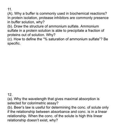 Solved 11 A Why A Buffer Is Commonly Used In Biochemical Chegg Com