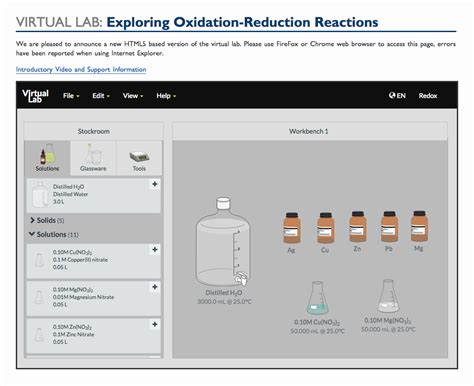 Virtual Lab Exploring Oxidation Reduction Reactions Interactive For