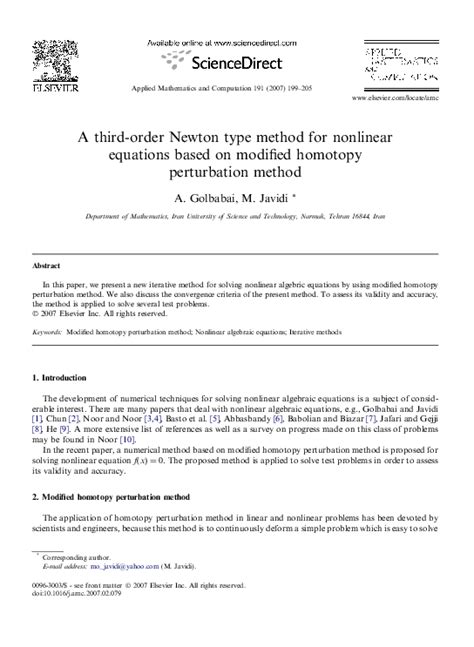 pdf a third order newton type method for nonlinear equations based on
