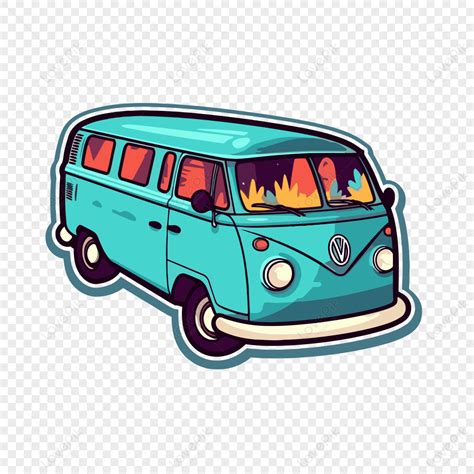 불이 타오르고 창문이 열려 있는 귀여운 폭스바겐 버스 그림 벡터봉고차자동차 Png 일러스트 무료 다운로드 Lovepik