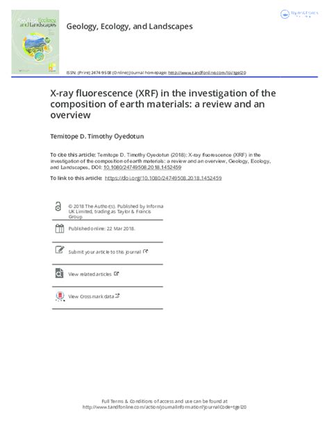 Pdf X Ray Fluorescence Xrf In The Investigation Of The Composition Of Earth Materials A