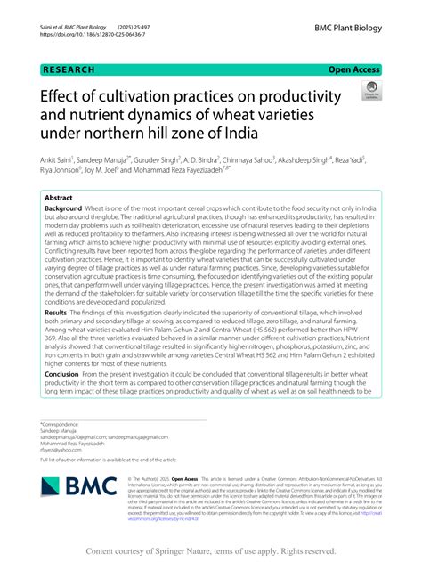 Pdf Effect Of Cultivation Practices On Productivity And Nutrient Dynamics Of Wheat Varieties