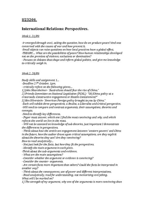 U23201 Ir Lecture Notes U23201 International Relations Perspectives Week 1 2109 Ir