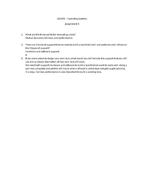 os assigmint csc476 operating systems assignment 3 what are the